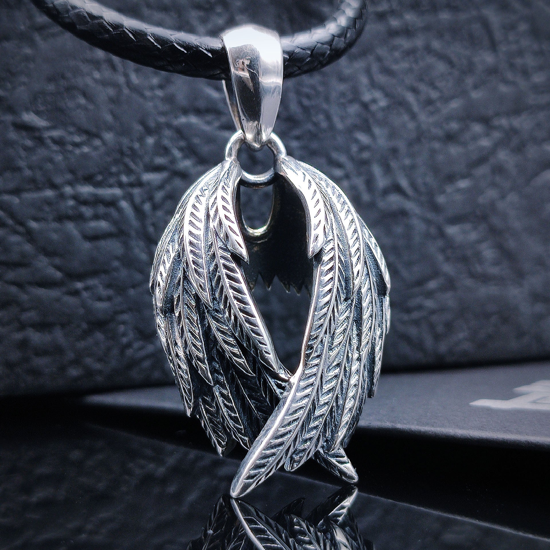 [1048] Protective Retro Sterling Silver Angels Wing Pendant with Chain ...