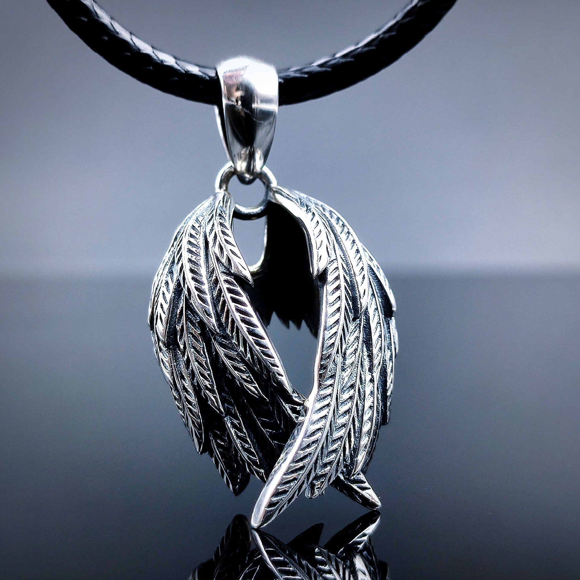 [1048] Protective Retro Sterling Silver Angels Wing Pendant with Chain ...